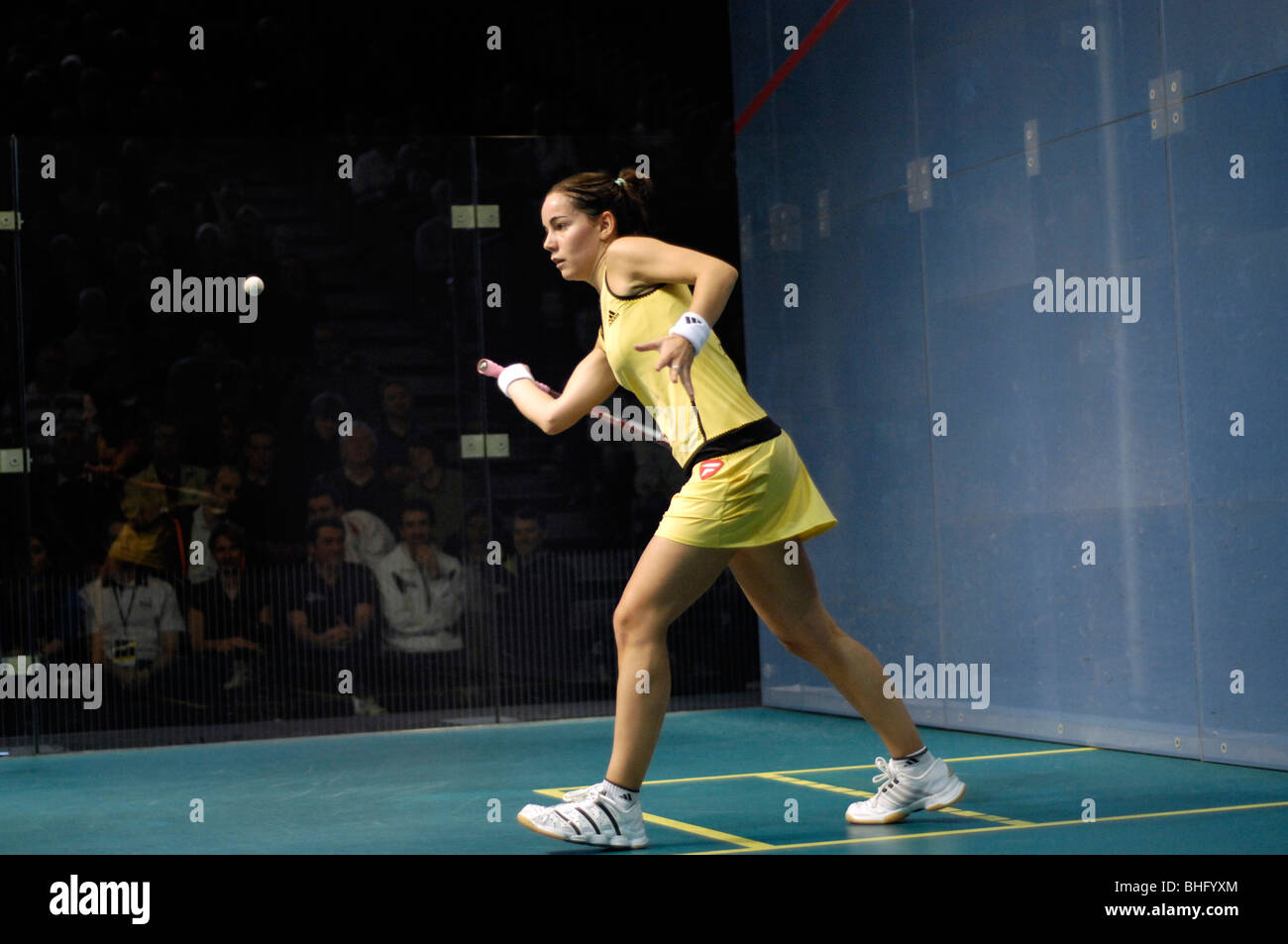 Jenny Duncalf serving during her semi-final match in the British ...