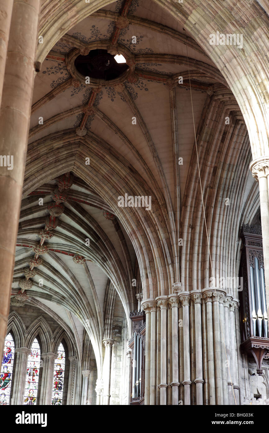 The fluted column leading to the vaulted ceiling space above the ...