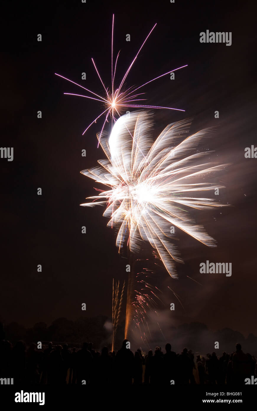 Firework display at night vertical Stock Photo - Alamy