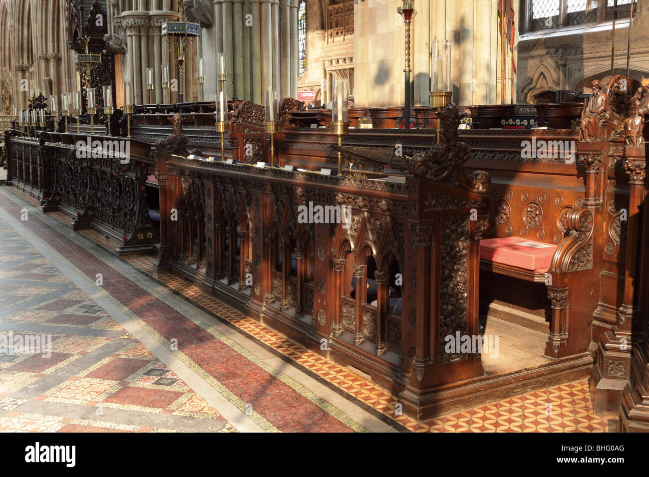 Beautifully carved Choir Stalls in Lichfield Cathedral formed from ...