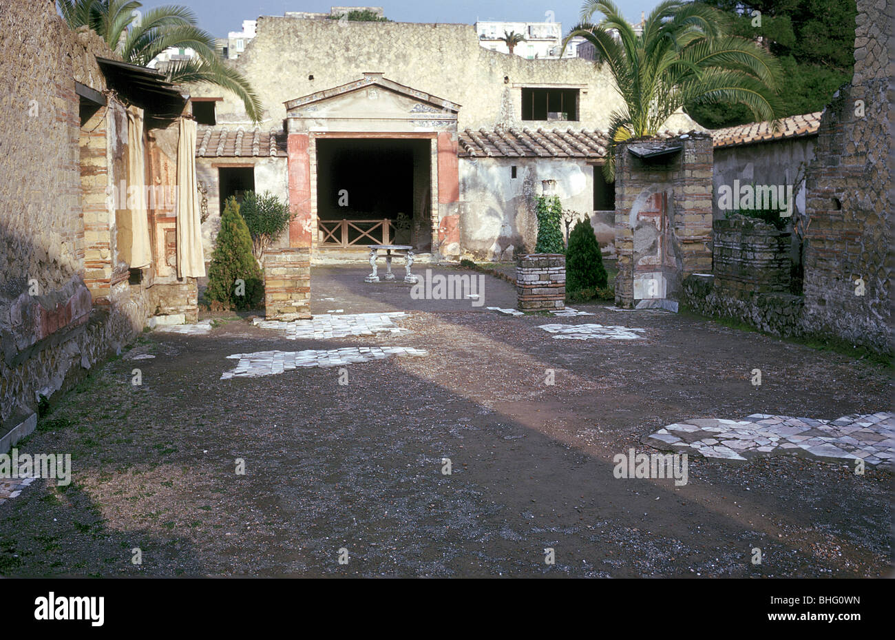 Courtyard at the Roman Villa, the House of the Stags, Herculaneum ...