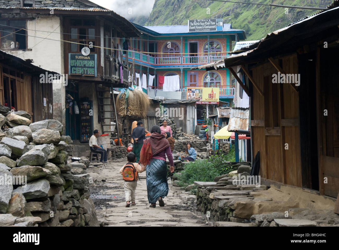 Main Path through Jagat village, Annapurna Circuit, Nepal Stock Photo ... Main Path through Jagat village, Annapurna Circuit, Nepal Stock Photo ...