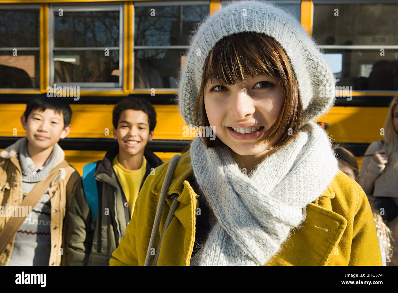 Children by school bus Stock Photo - Alamy