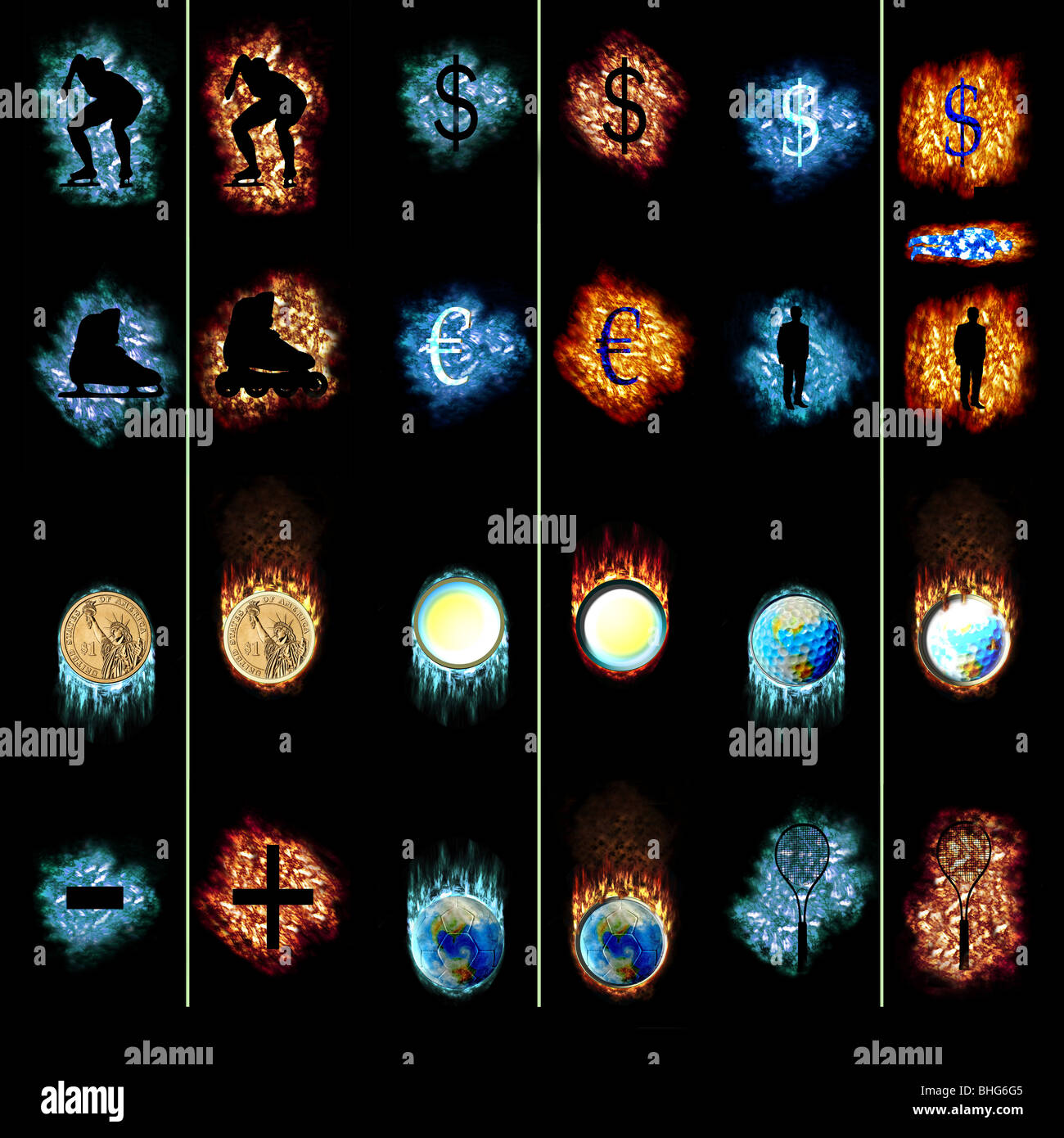 Isolated ice and fire symbols on black background Stock Photo - Alamy