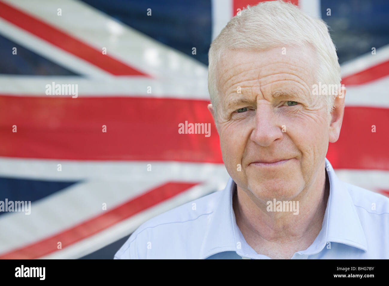 Senior man and british flag Stock Photo - Alamy