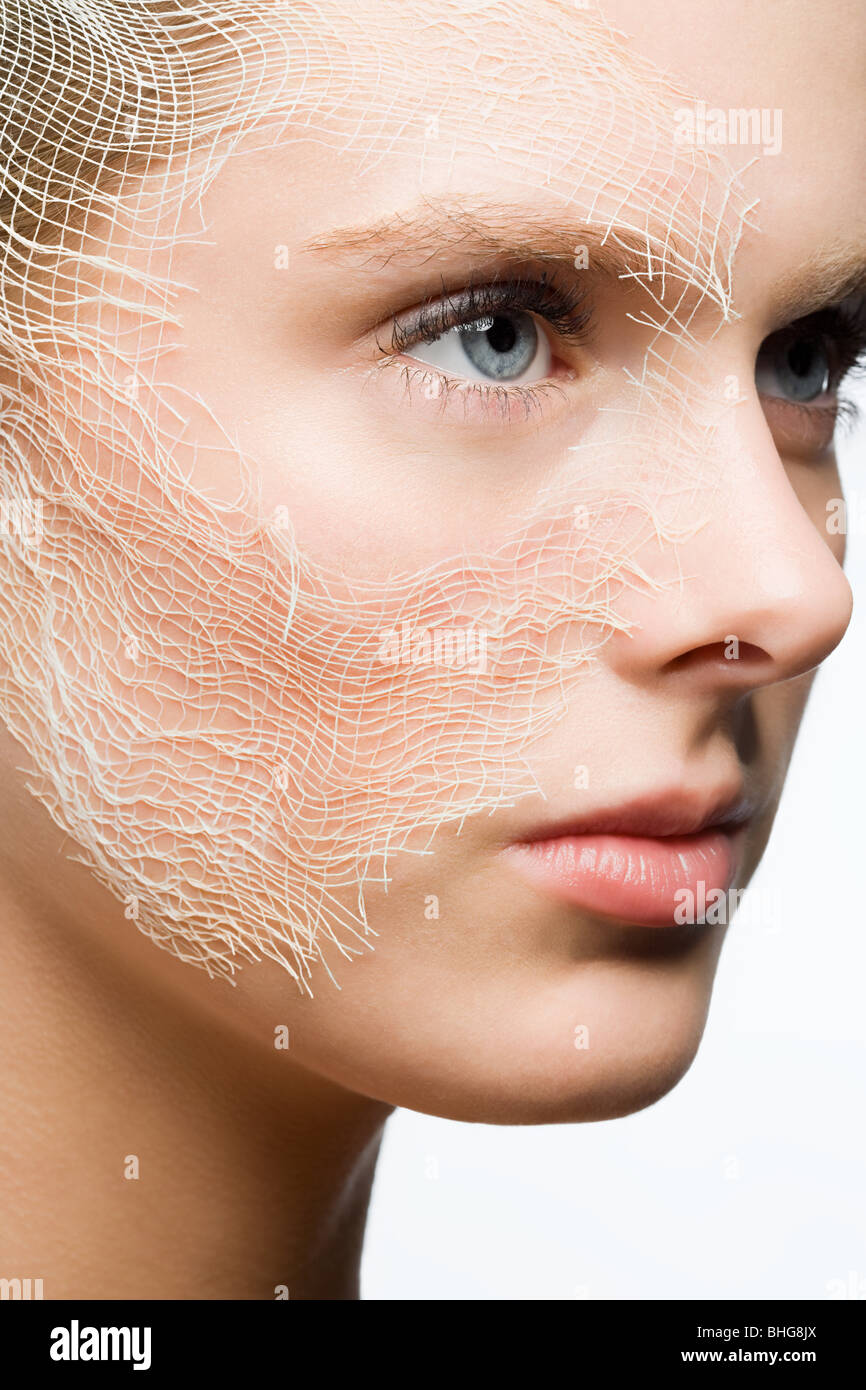 Woman with gauze on face Stock Photo - Alamy