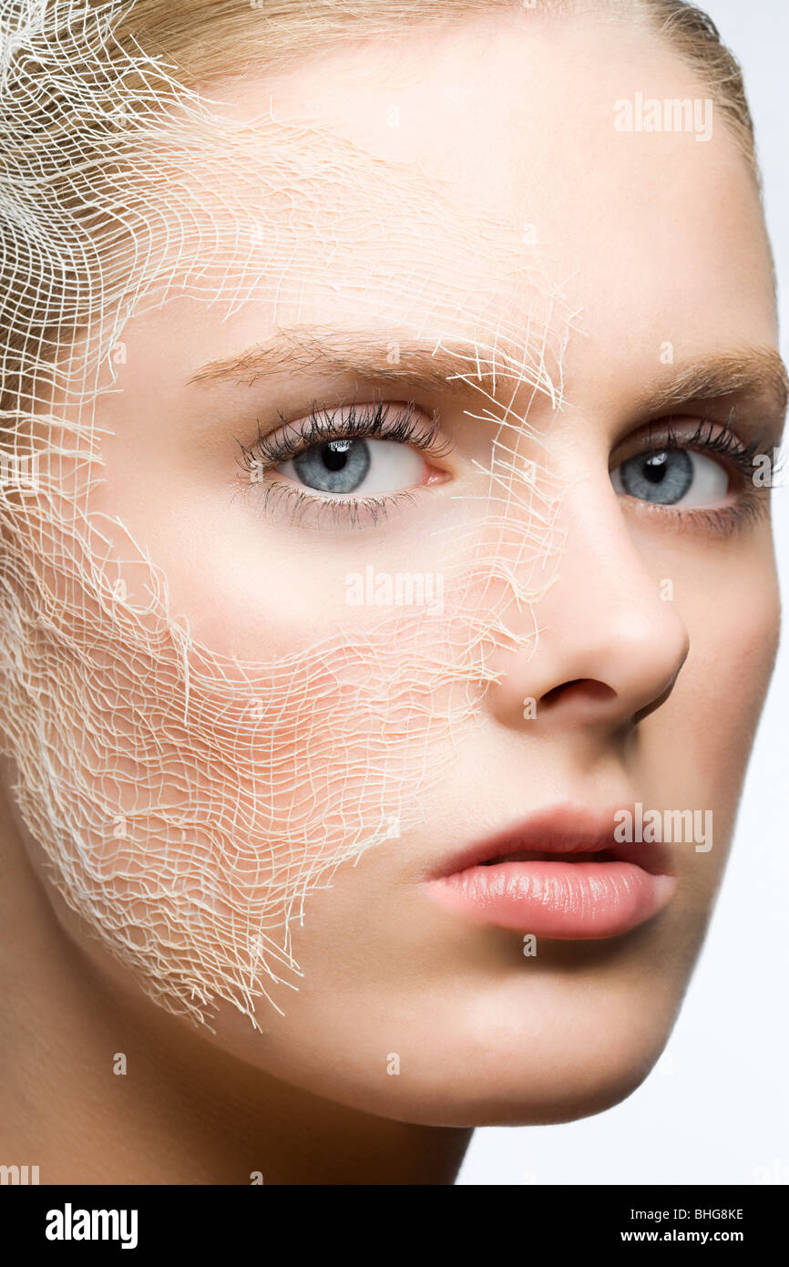 Woman with gauze on face Stock Photo - Alamy