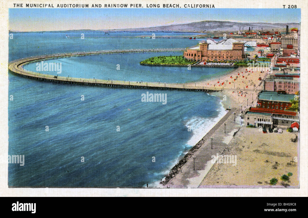 The Municipal Auditorium and Rainbow Pier, Long Beach, California, USA ...