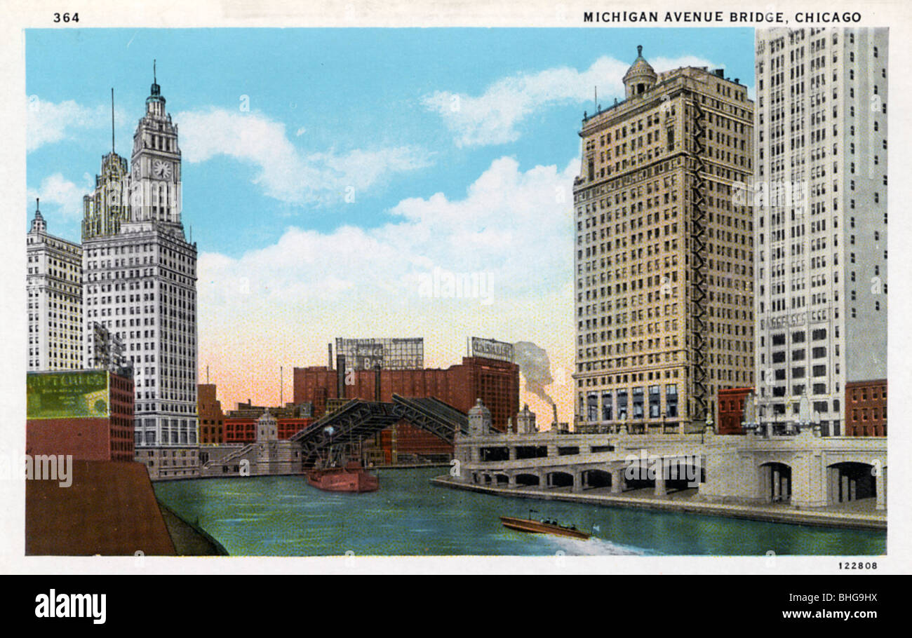 Michigan Avenue Bridge, Chicago, Illinois, USA, 1928. Artist: Unknown ...