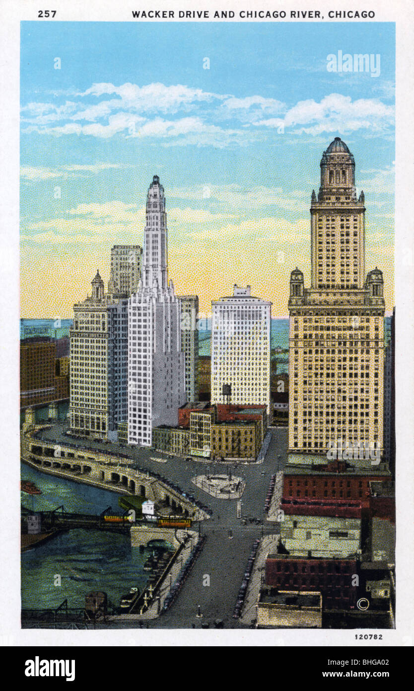 Wacker Drive and the Chicago River, Chicago, Illinois, USA, 1928 ...