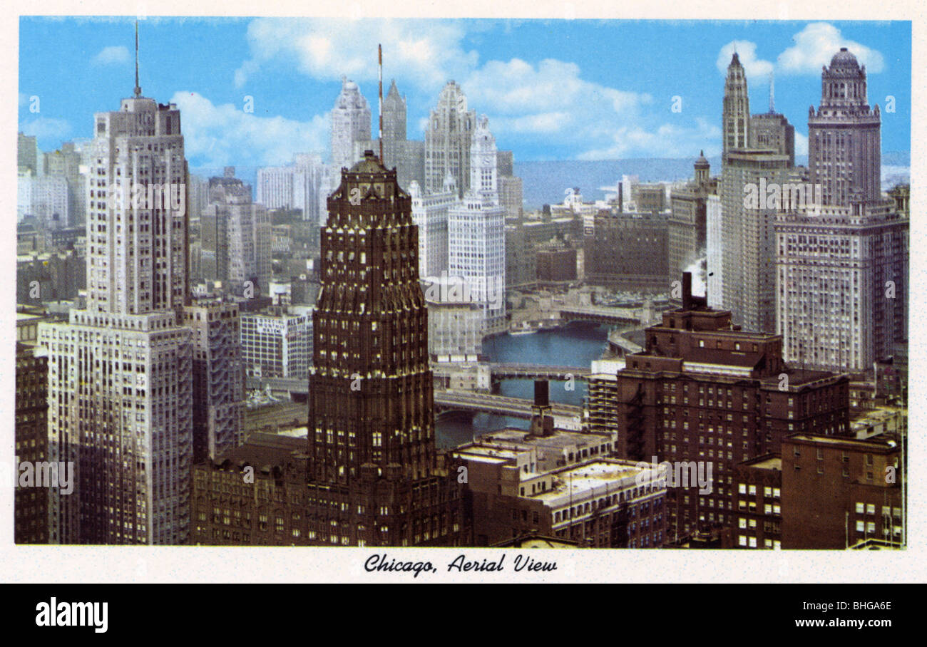 Aerial view of Chicago, looking east from the Kemper Building, Illinois ...