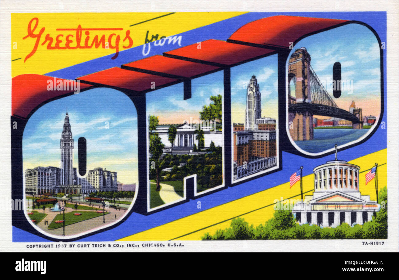 'Greetings from Ohio', postcard, 1937. Artist: Unknown Stock Photo - Alamy