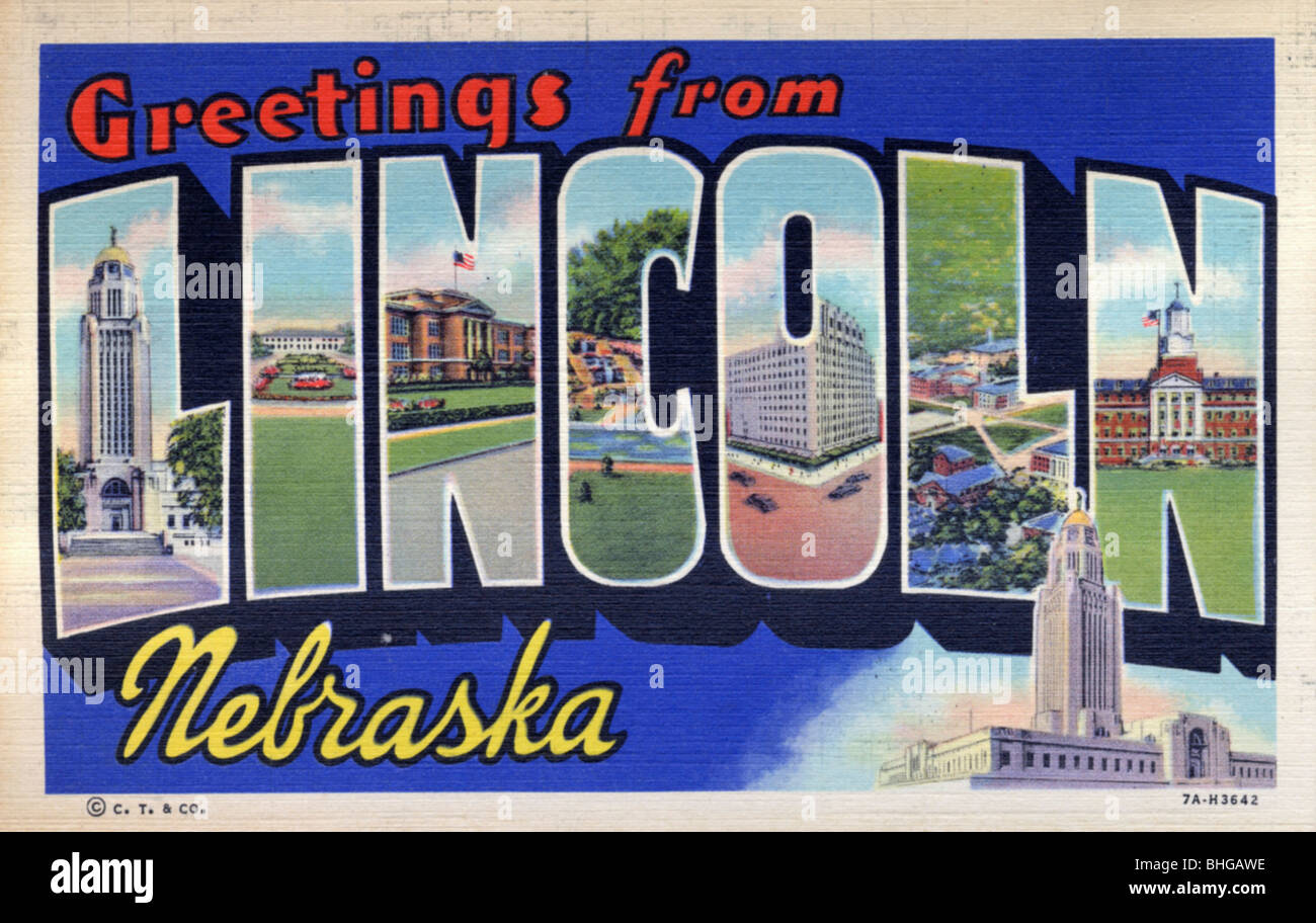 'Greetings from Lincoln, Nebraska', postcard, 1937. Artist: Unknown ...