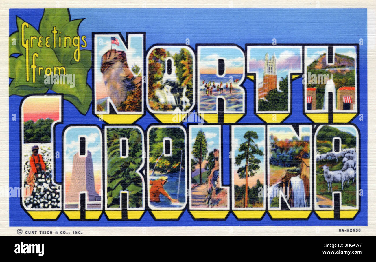 'Greetings from North Carolina', postcard, 1938. Artist: Unknown Stock ...