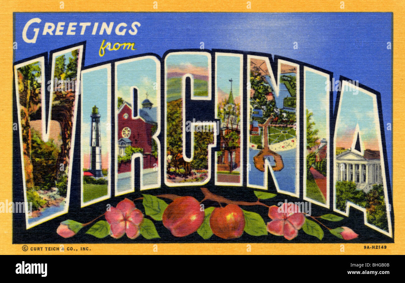 'Greetings from Virginia', postcard, 1939. Artist: Unknown Stock Photo ...