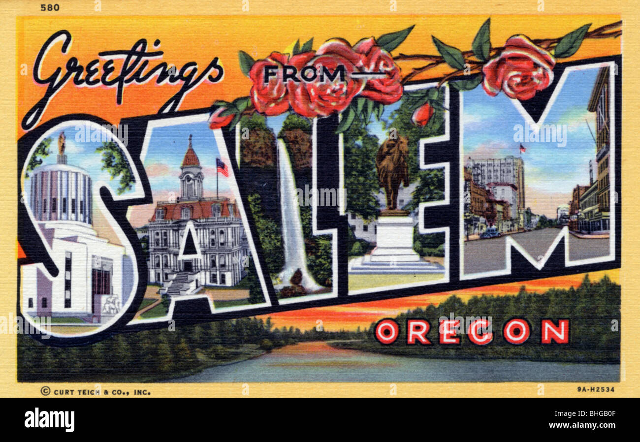 'Greetings from Salem, Oregon', postcard, 1939. Artist: Unknown Stock ...