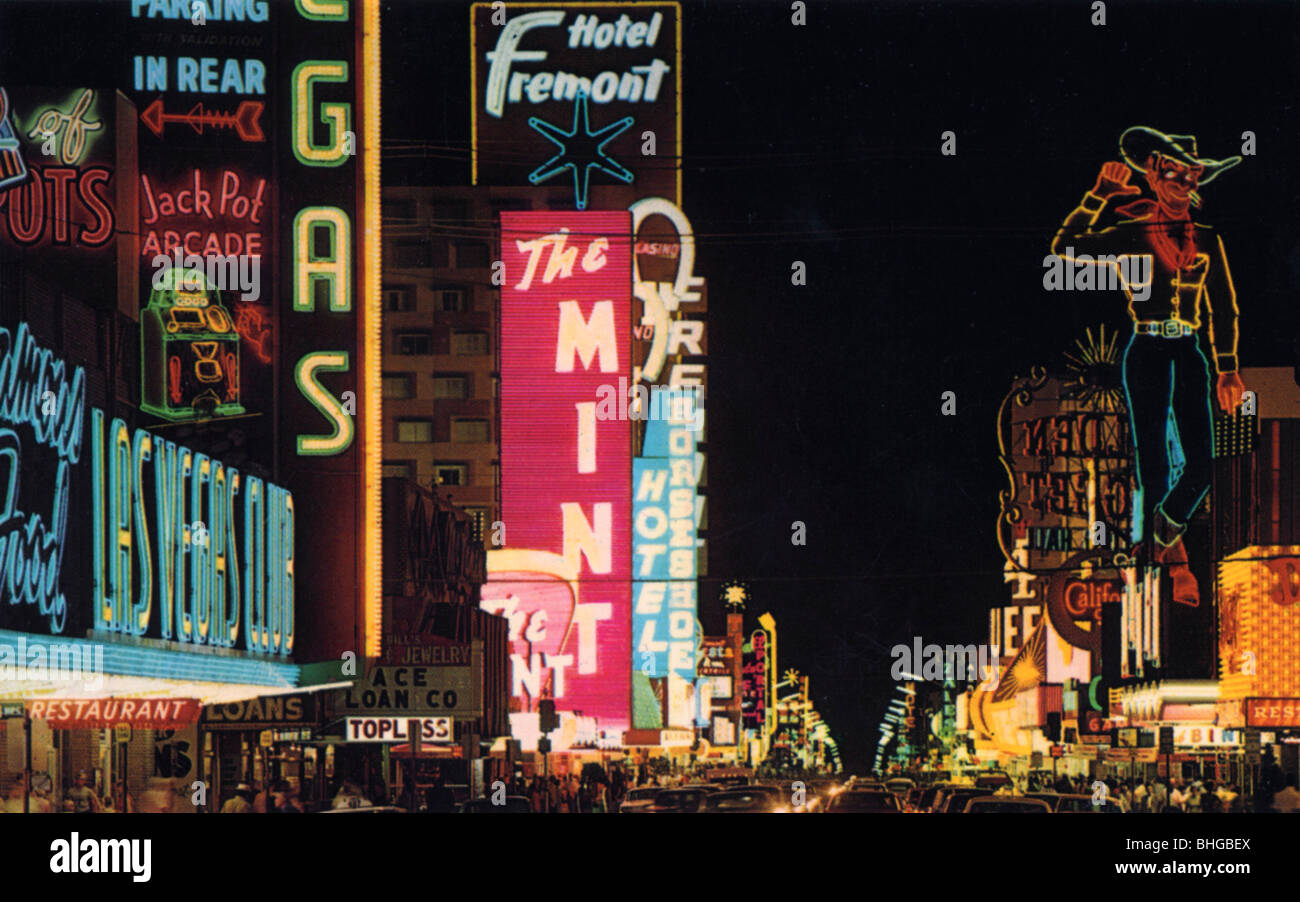 Fremont Street at night, Las Vegas, Nevada, USA, 1968. Artist: Unknown ...