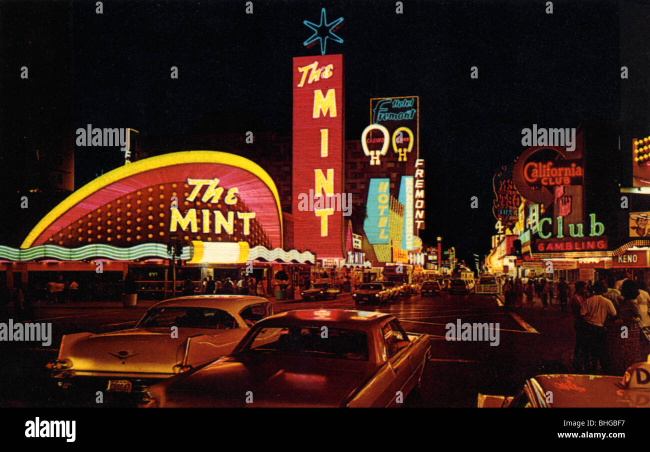 Fremont Street at night, Las Vegas, Nevada, USA, 1968. Artist: Unknown ...