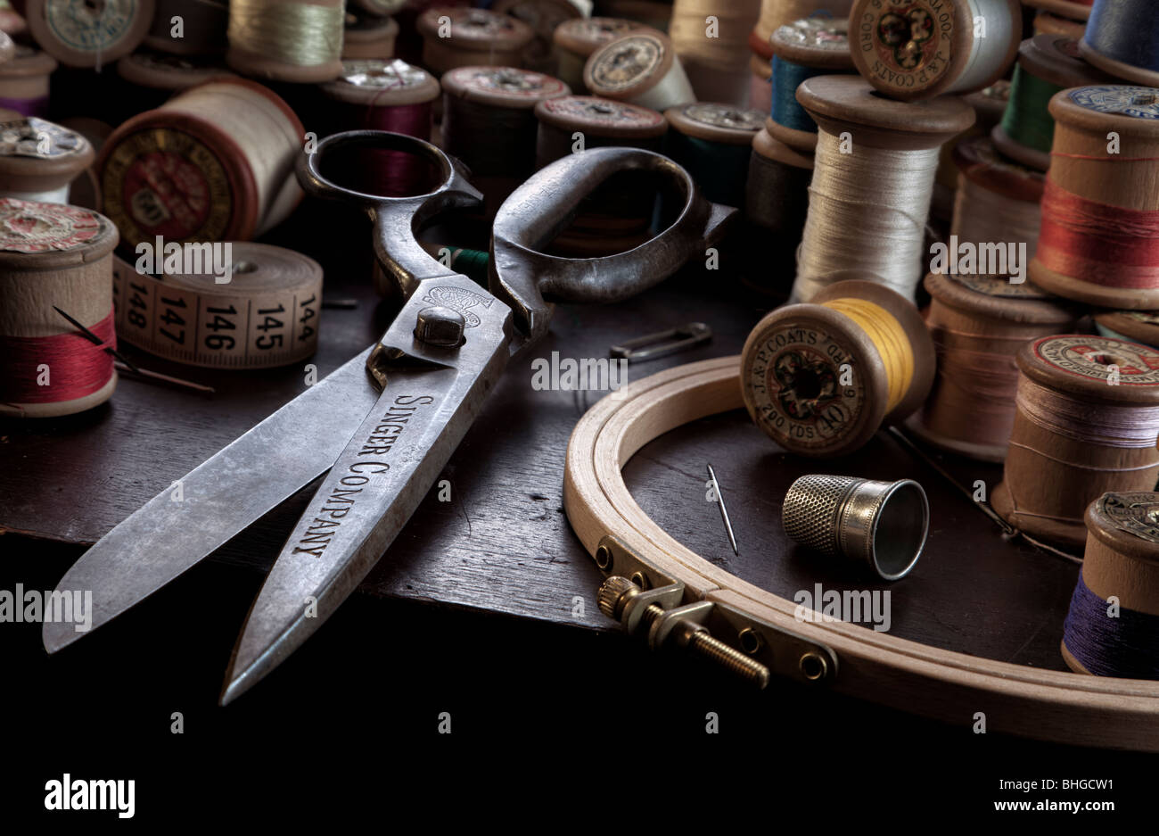Vintage sewing scene still life Stock Photo - Alamy