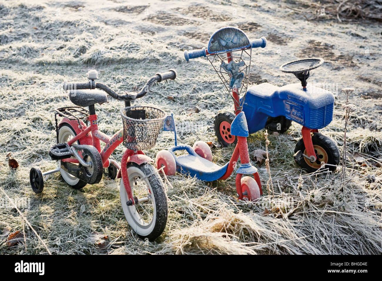 A child¥s bicycle and a toy tractor, Sweden Stock Photo - Alamy
