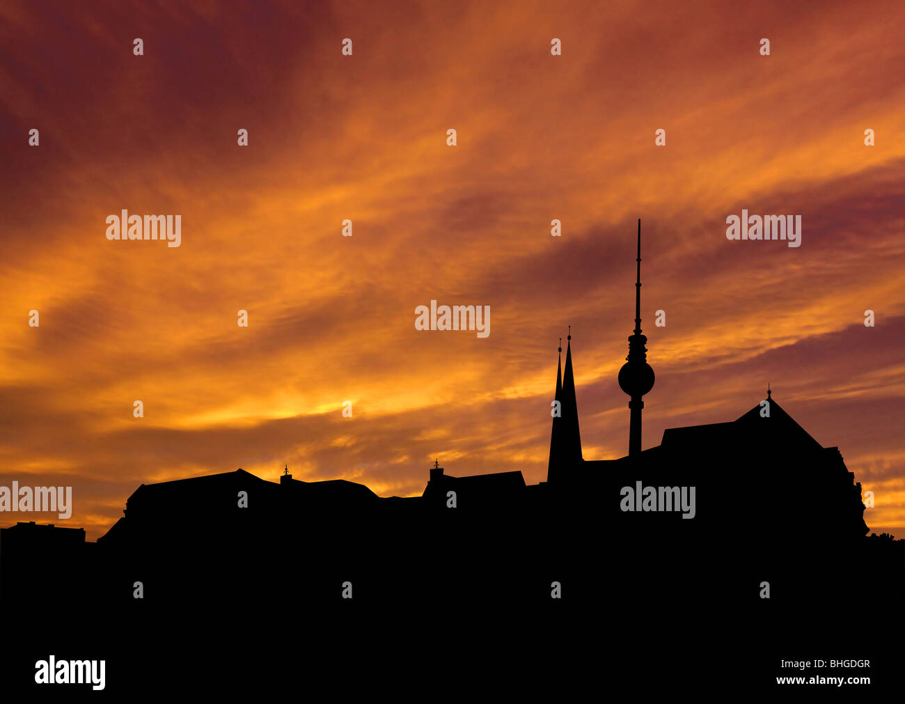 Berlin skyline at sunset with beautiful sky illustration Stock Photo ...