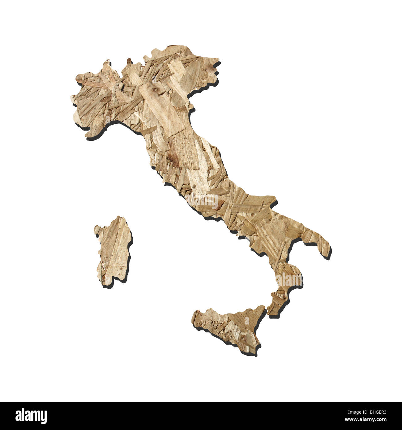 Map of Italy with chipboard background on white Stock Photo - Alamy