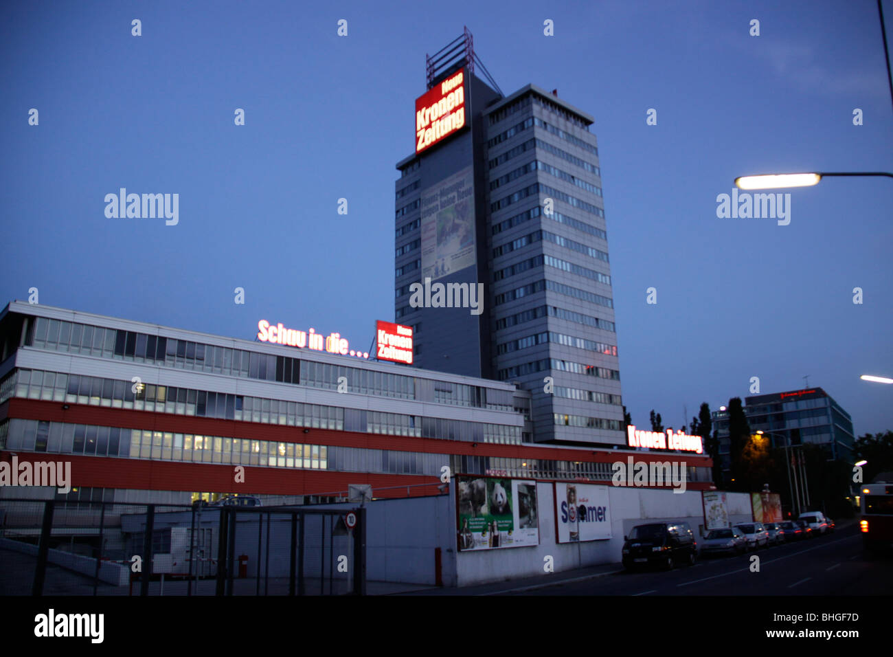 Headquarters of Austrian newspaper "Kronenzeitung" "Krone" at dawn in ...