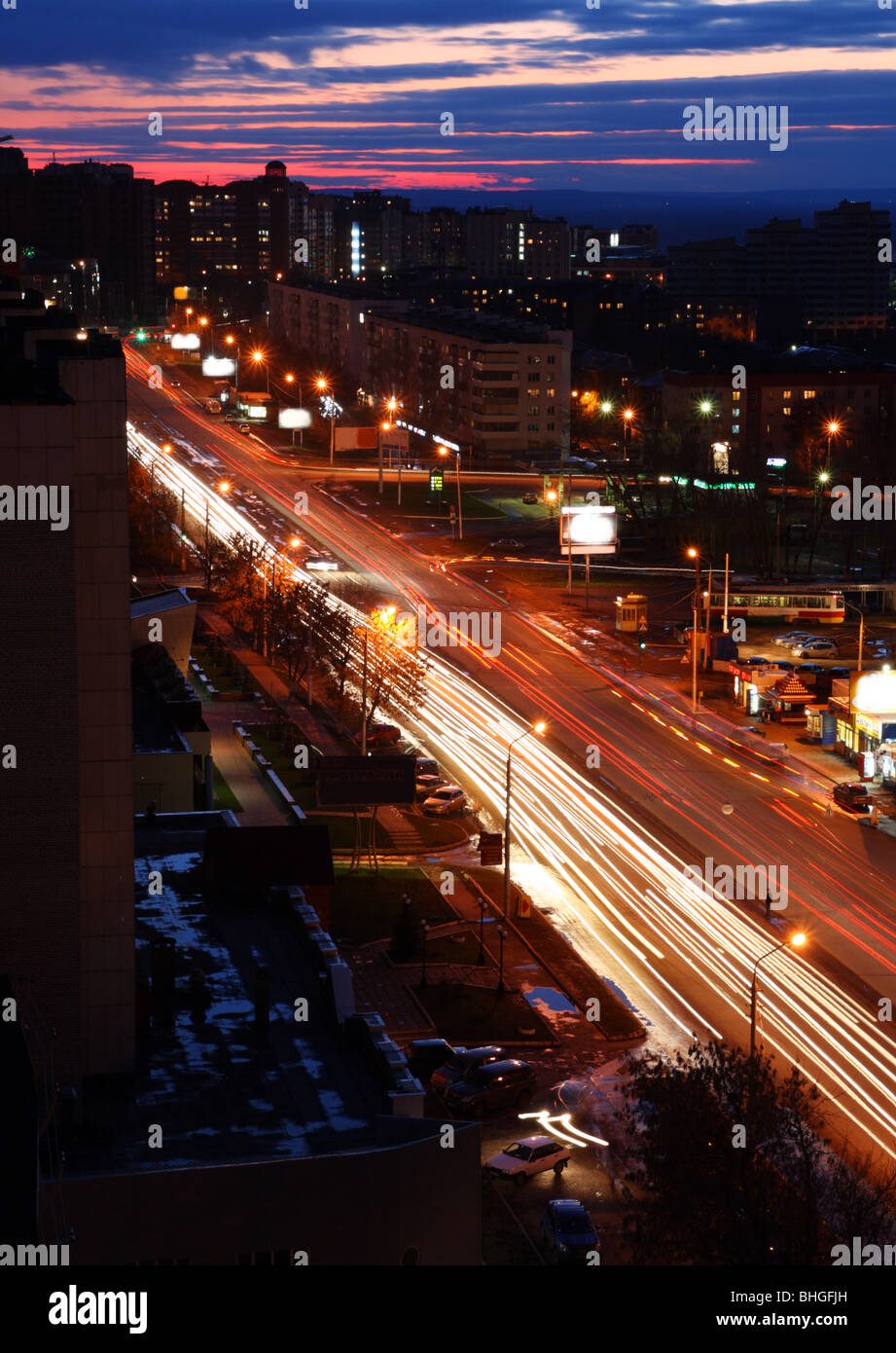 view from above on urban street in dusk Stock Photo - Alamy