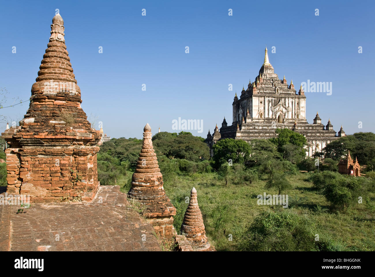 Bagan temples. On the background the Thatbyinnyu temple. Myanmar Stock ...