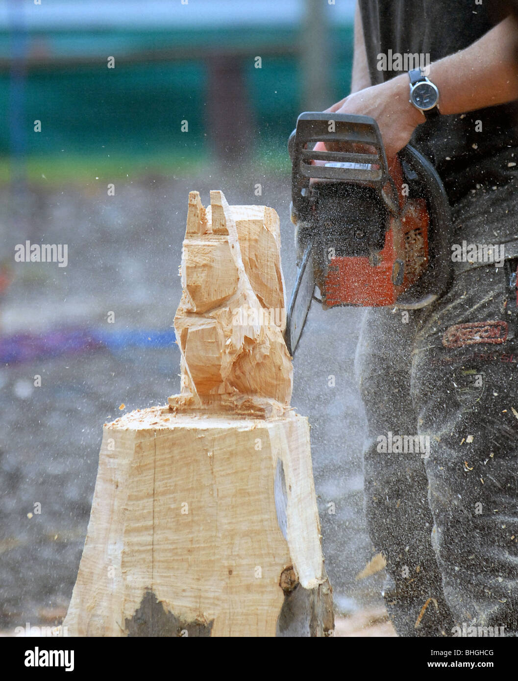 Chainsaw woodcarving of a squirrel Stock Photo - Alamy