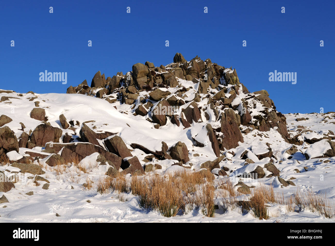 Outcrops of Spotted Dolerite - Bluestones on Carn Menynin snow Preseli ...
