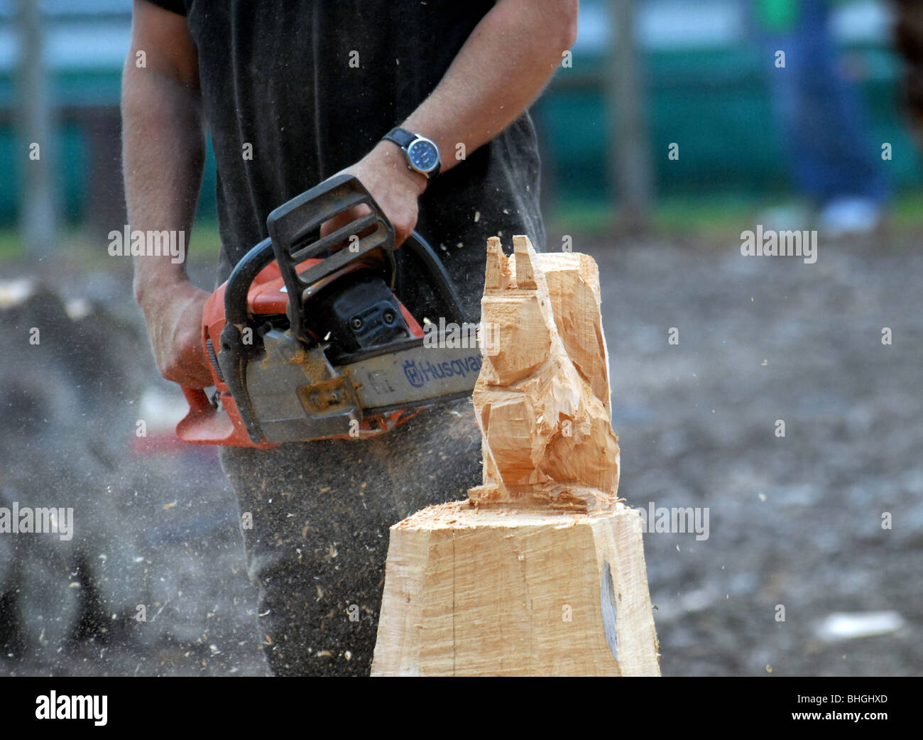 Chainsaw woodcarving of a squirrel Stock Photo - Alamy