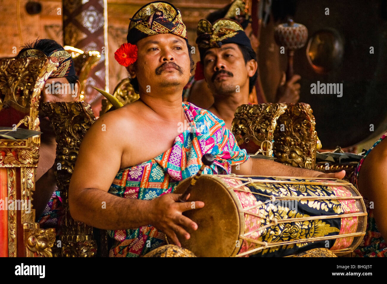 Balinese Barong Dance Performance, gamelan orchestra, drummer Stock ...