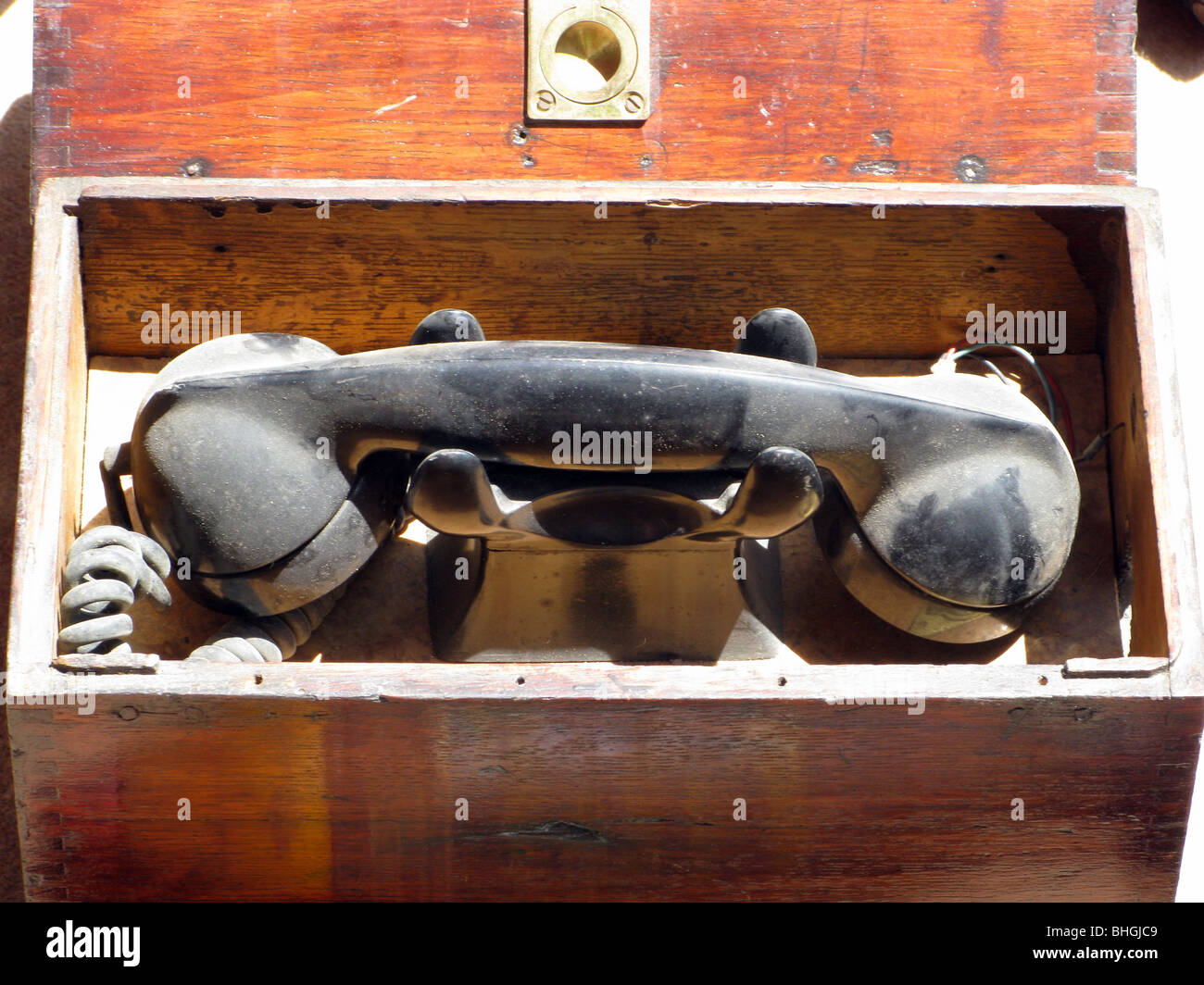 old style field telephone in a wooden box Stock Photo - Alamy