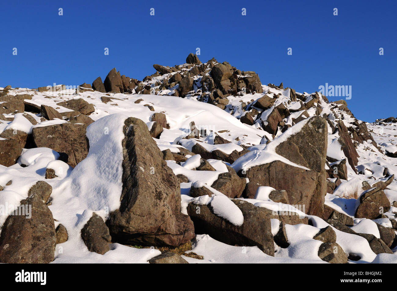 Outcrops of Spotted Dolerite - Bluestones on Carn Menynin snow Preseli ...