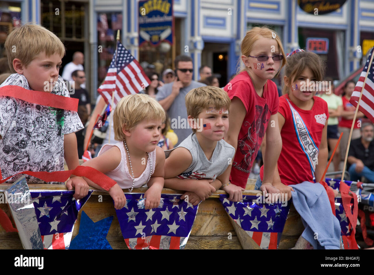 Small town parade on the Fourth of July in the mountain town of ...