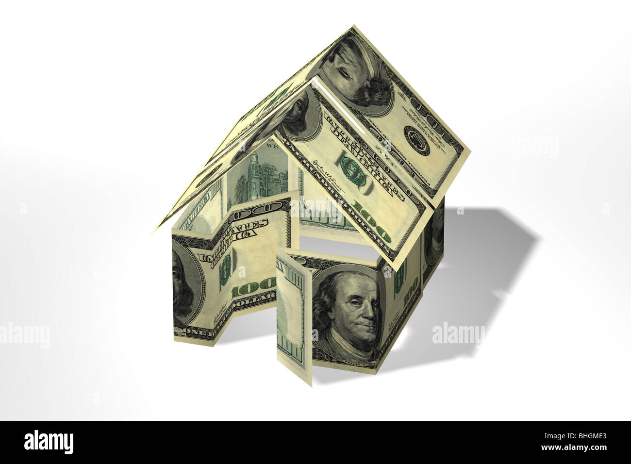 Conceptual 3D rendered house made by dollars Stock Photo - Alamy