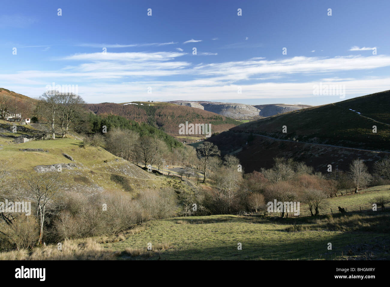 View from the A542 at Horseshoe Pass View towards the limestone ...