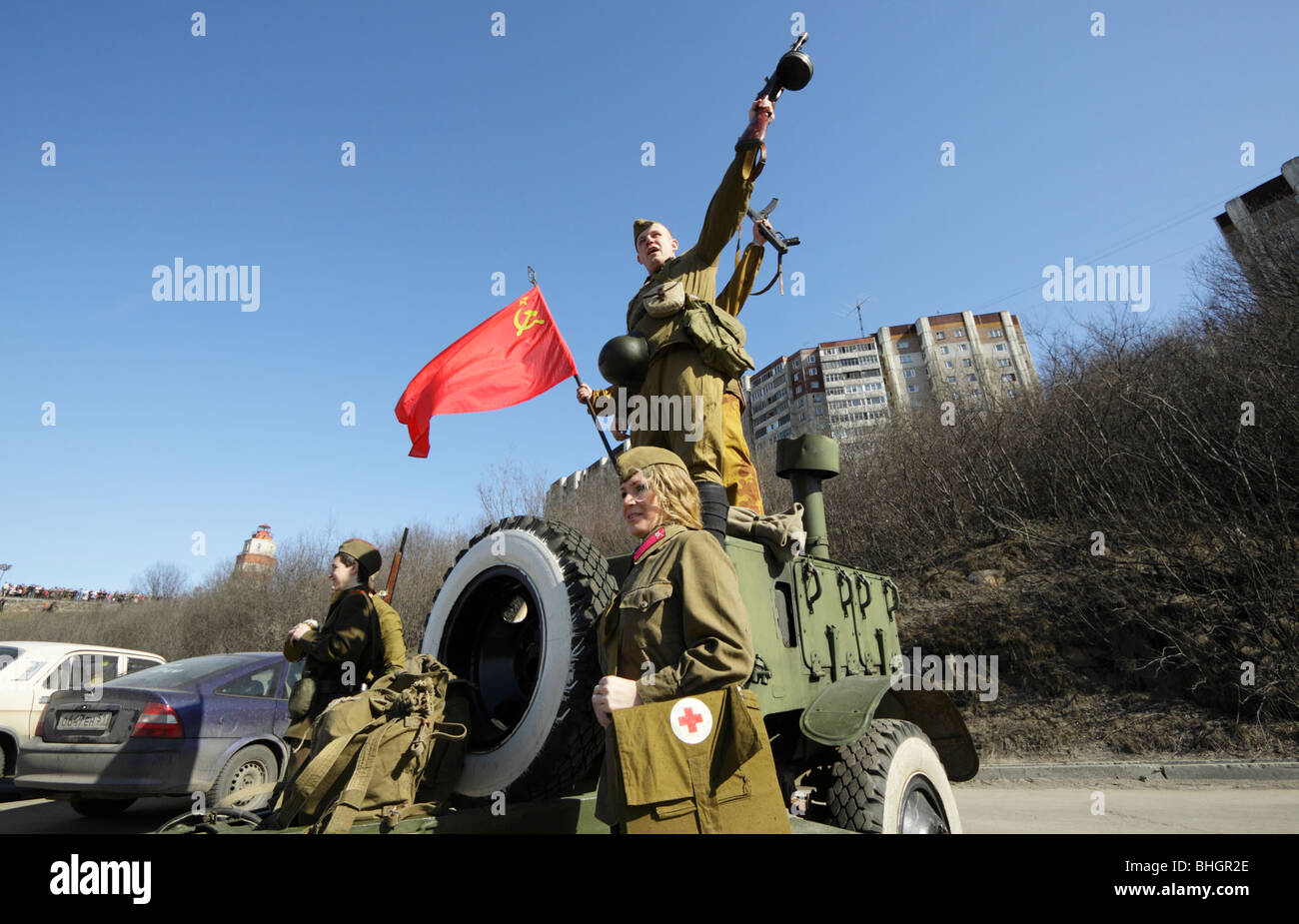 Victory Day parade, street procession. 64-th anniversary of the Soviet ...