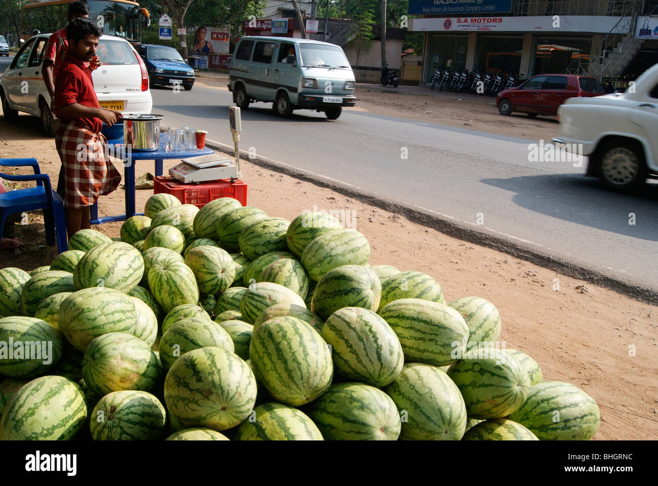 Watermelons sale in National Highway Road Side of Kerala,India Stock ...
