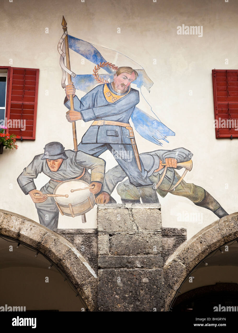 Military murals on the Old Fortification building in Berchtesgaden ...