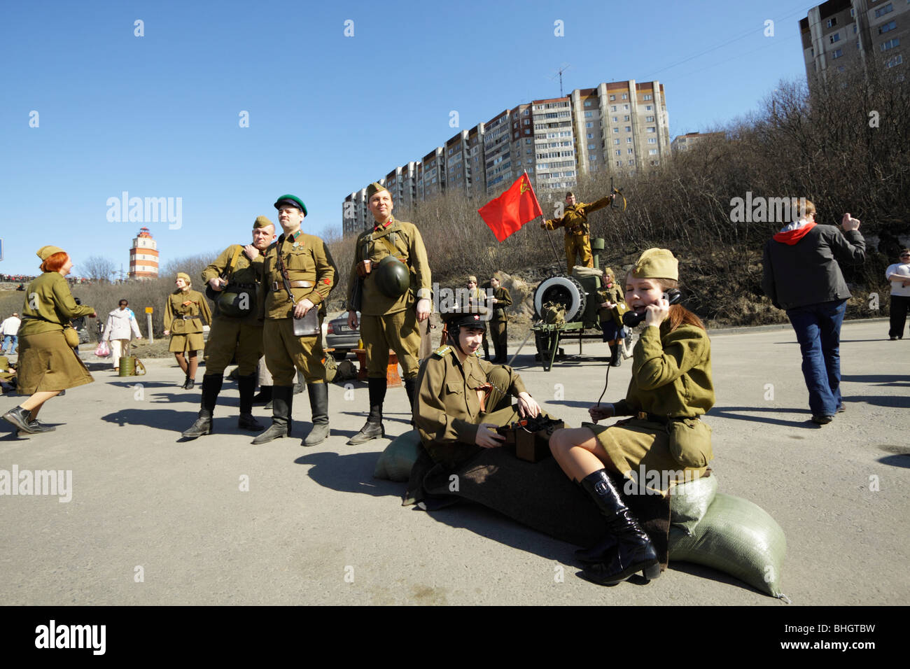 Victory Day parade, street procession. 64-th anniversary of the Soviet ...
