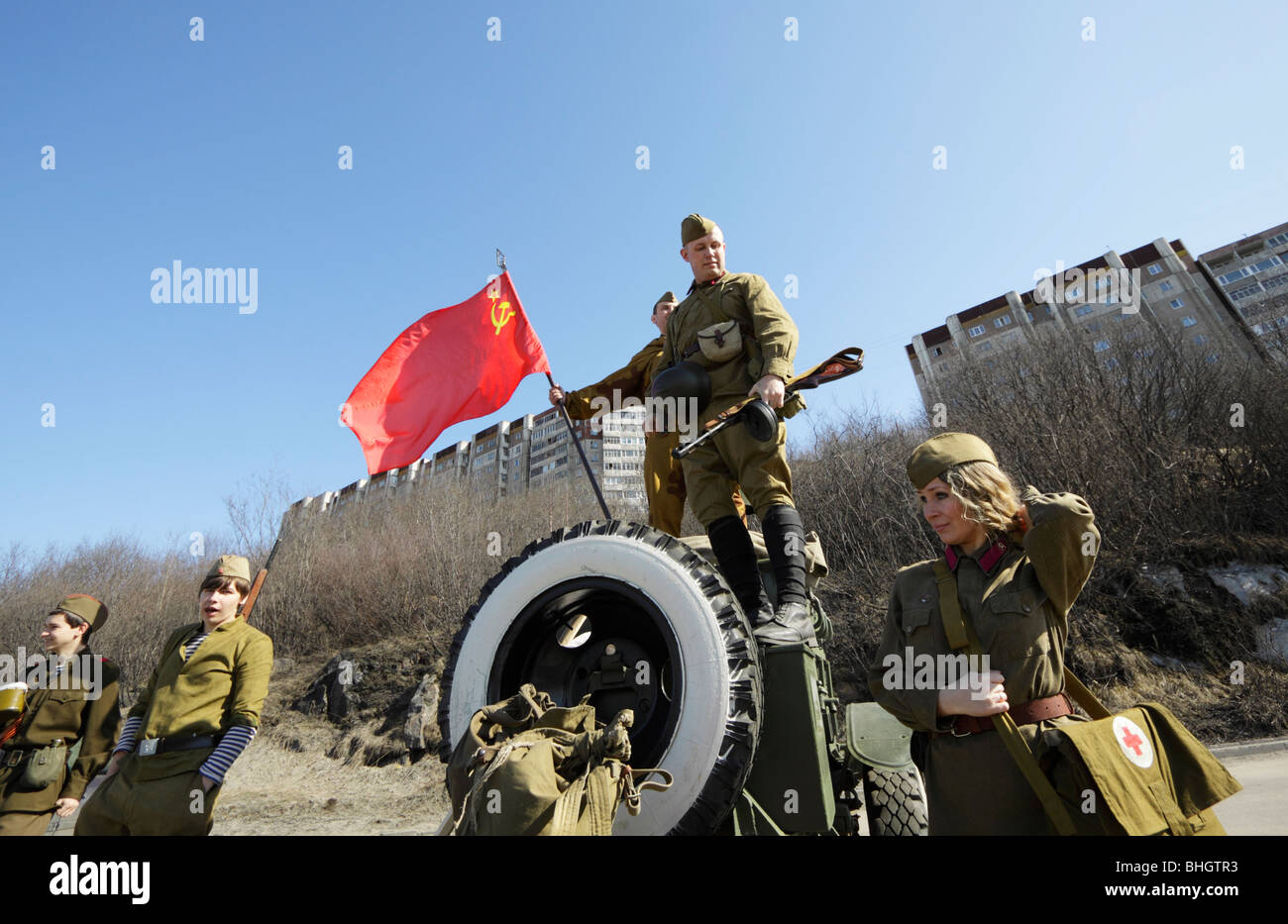 Victory Day parade, street procession. 64-th anniversary of the Soviet ...