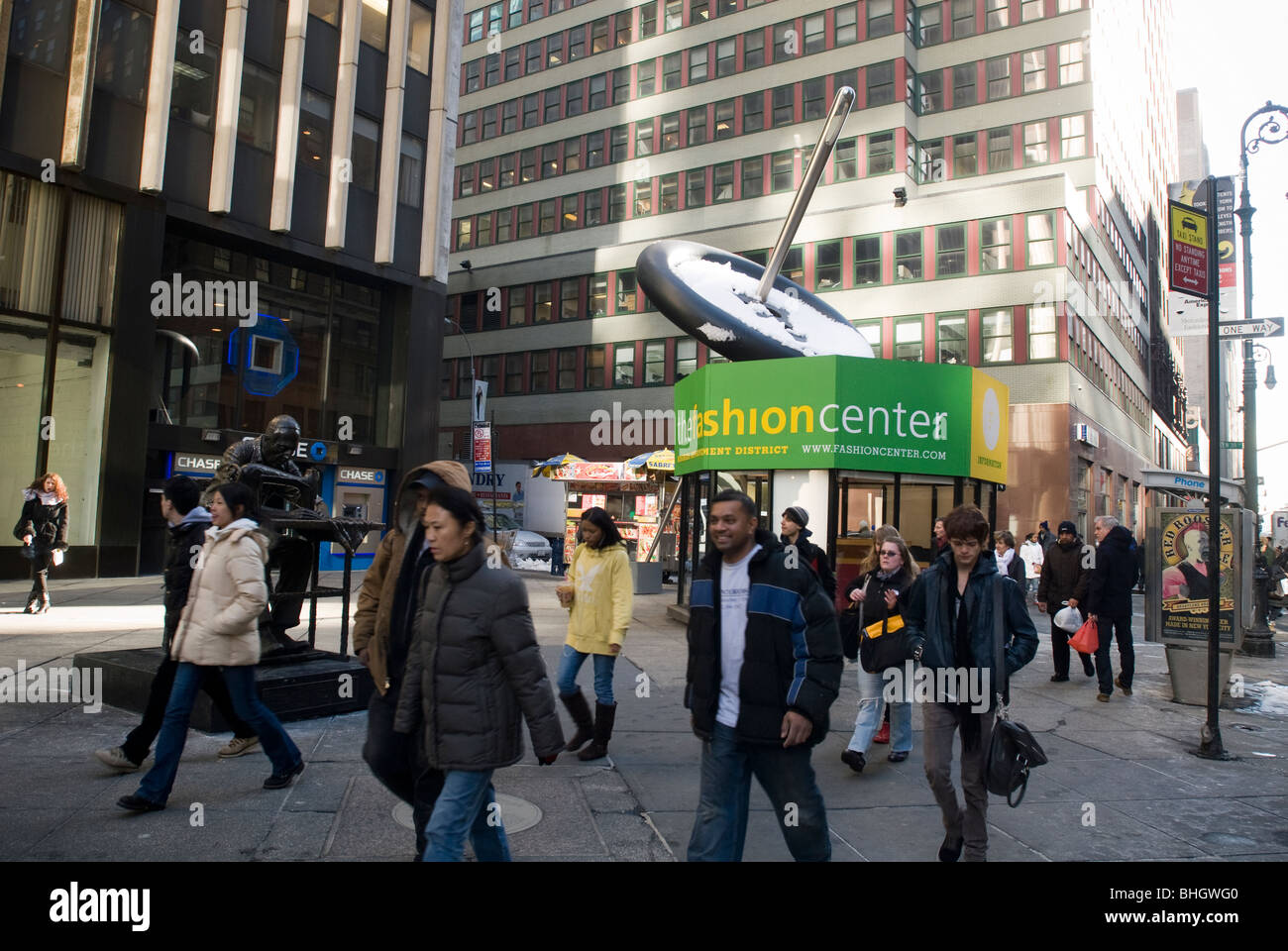The Needle and Thread sculpture and the Fashion Center information ...