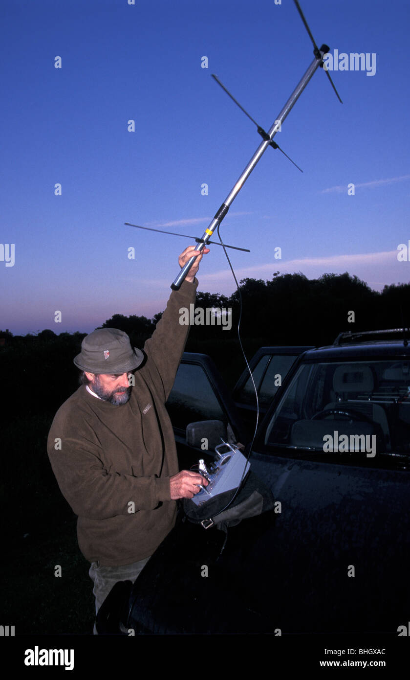 Renowned Bat researcher Frank Greenaway radio tracking a bat in Ebernoe ...