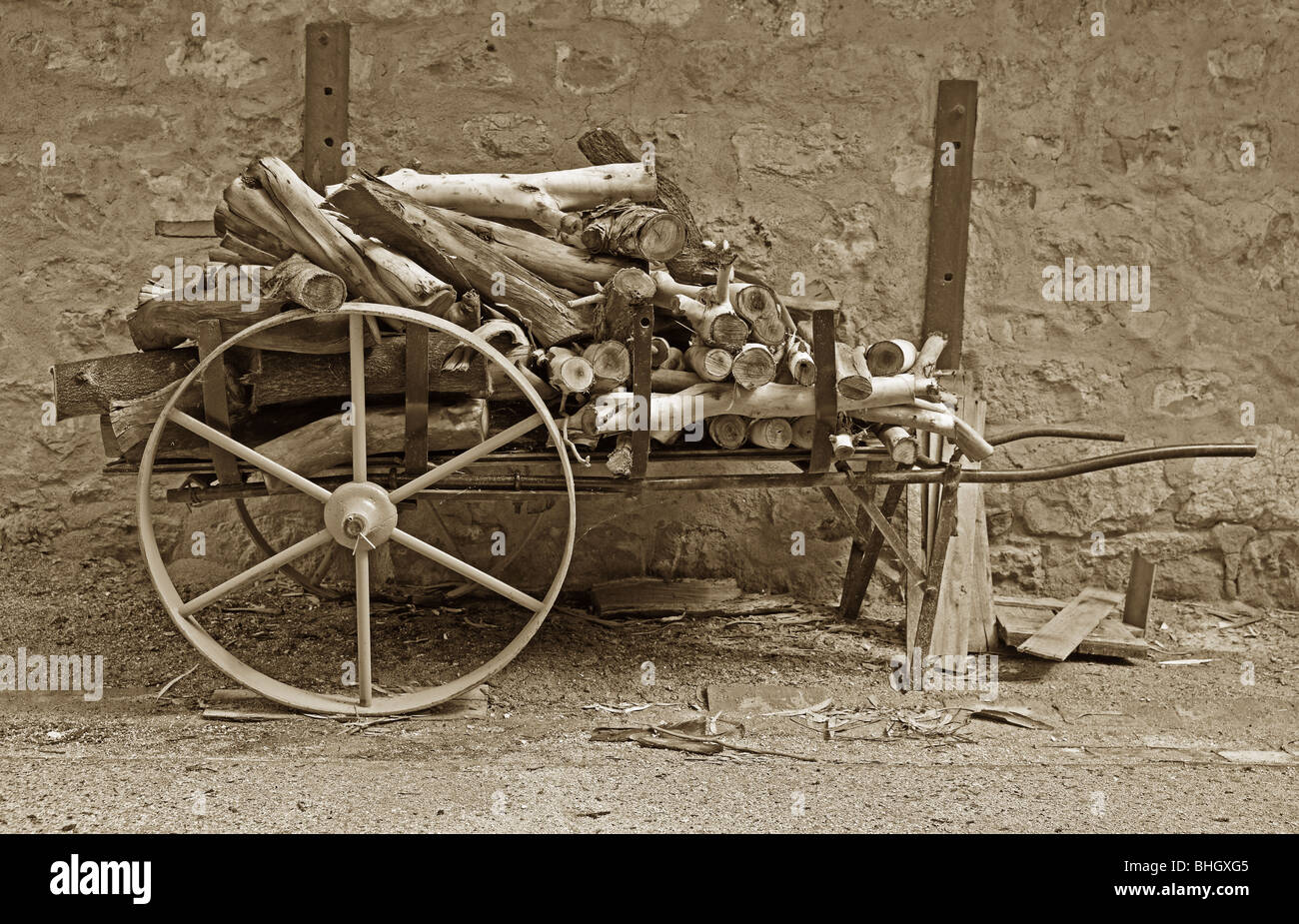 old vintage cart loaded up with wood Stock Photo - Alamy