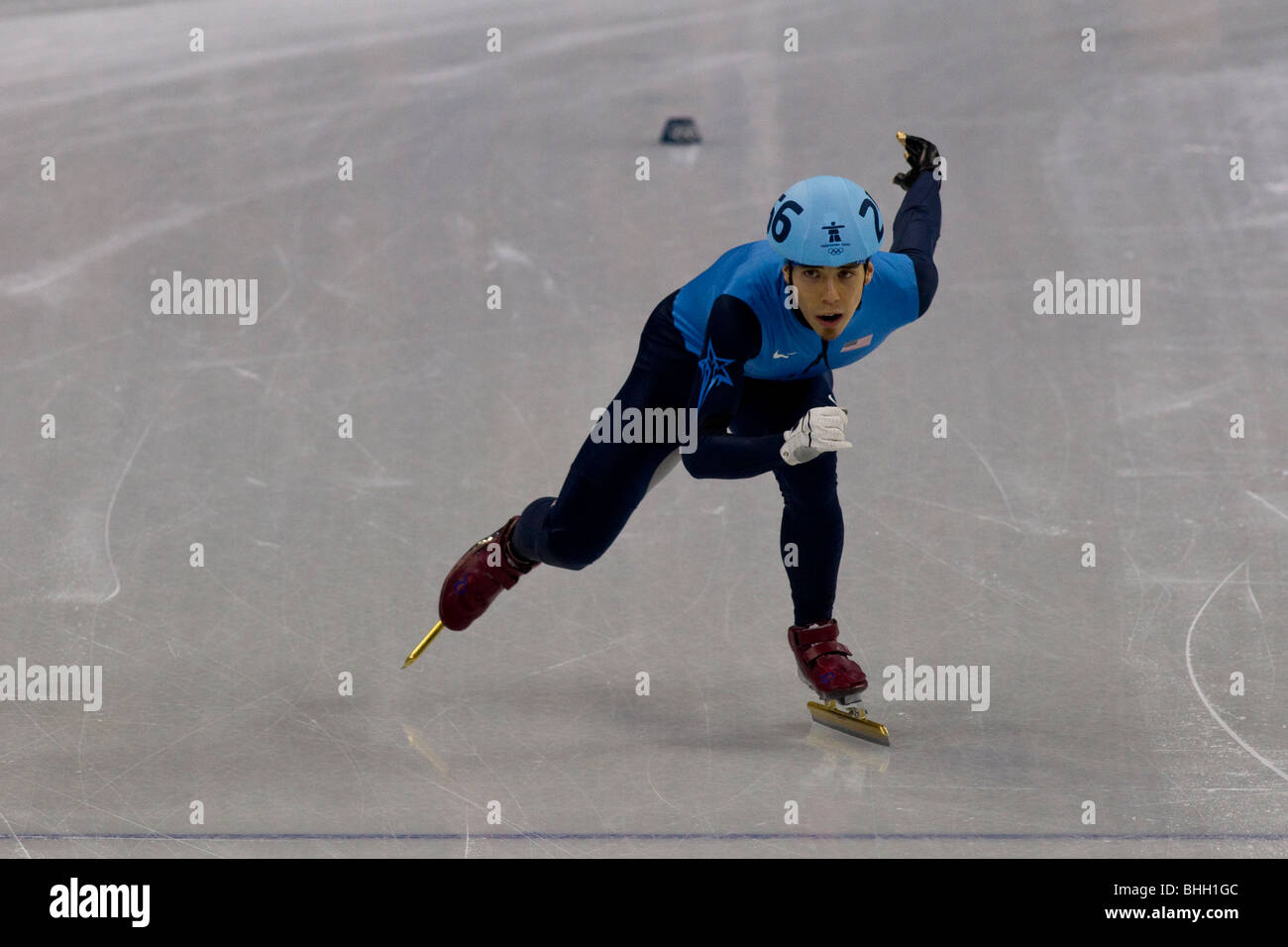 Apolo Anton Ohno (USA) competing in the 1500m Short Track Speed Skating ...