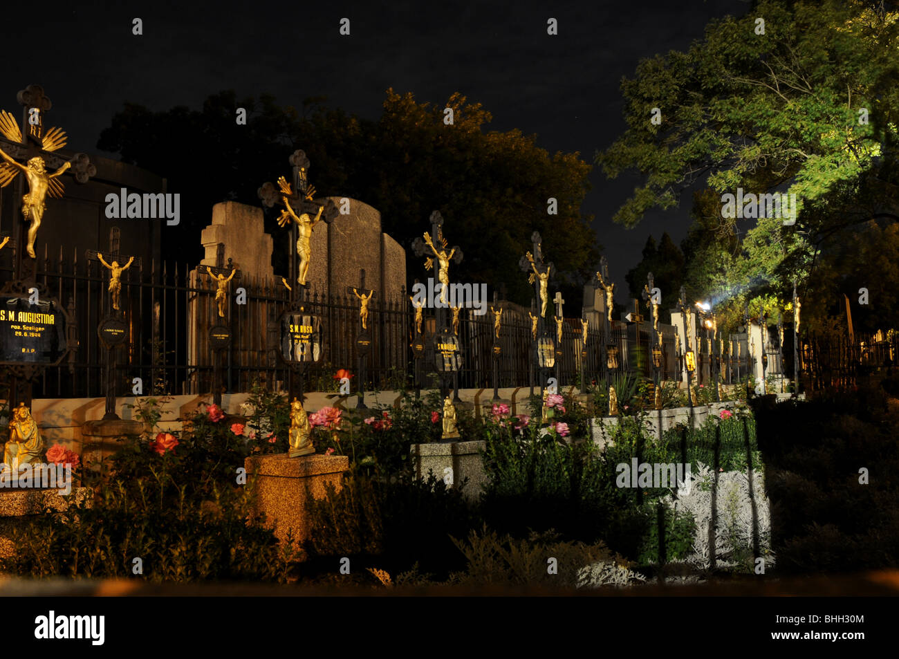 A night scene of a Catholic cemetery in Prague Stock Photo - Alamy