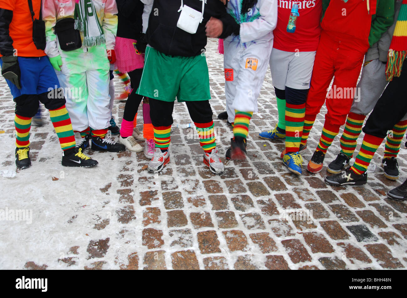 group of youngsters wearing the traditional Carnival colours red yellow ...