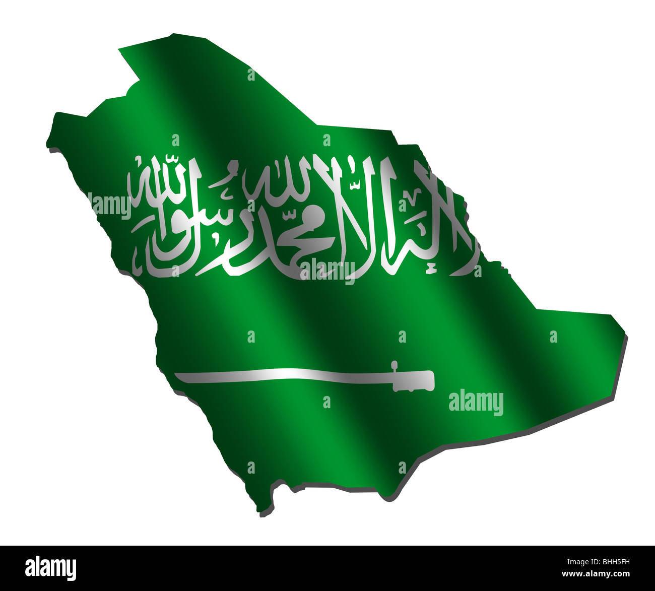 Saudi Arabia map with rippled flag on white illustration Stock Photo ...